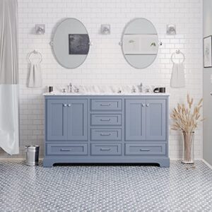 kitchen bath collection harper 60-inch double bathroom vanity (carrara/powder blue): includes powder blue cabinet with authentic italian carrara marble countertop and white ceramic sinks