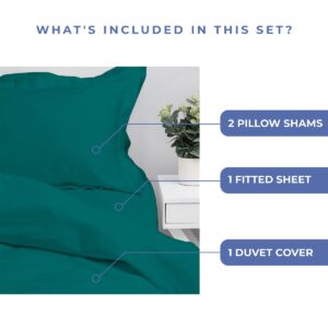 Kotton Culture 4 Piece Bed in a Bag Set 100% Egyptian Cotton 600 Thread Count Duvet Cover Pillow Shams & Fitted Sheet with Extra Deep Pocket Soft Bedding (Queen, Light Blue)