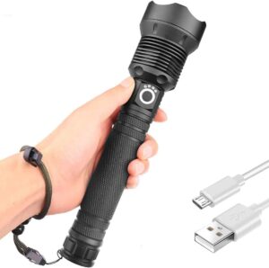 pocketman super bright flashlight 5000 lumens flashlight with 3 light modes for camping hiking and home emergency(battery not included)