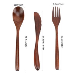 3Pcs Wooden Spoon Fork Knife Cutlery Set, Japanese Reusable Wooden Bamboo Cutlery Set