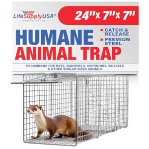 heavy duty catch release medium live humane animal cage trap for rats, squirrels, chipmunks, weasels and other similar sized animals 24x7x7