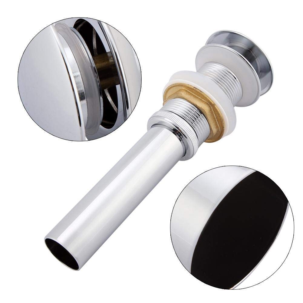 G1 1/4" Brass Bathroom Basin Sink Up Drain Assembly Non Overflow Push and Seal up Drain Assembly Sink Drain Polished Chrome Bathroom Sink Overflow(Silver Chrome)