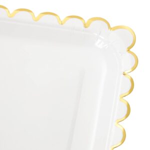 Juvale 48 Pack Square White and Gold Paper Plates with Foil Scalloped Edges for Wedding, Bridal Shower, Birthday (9 In)