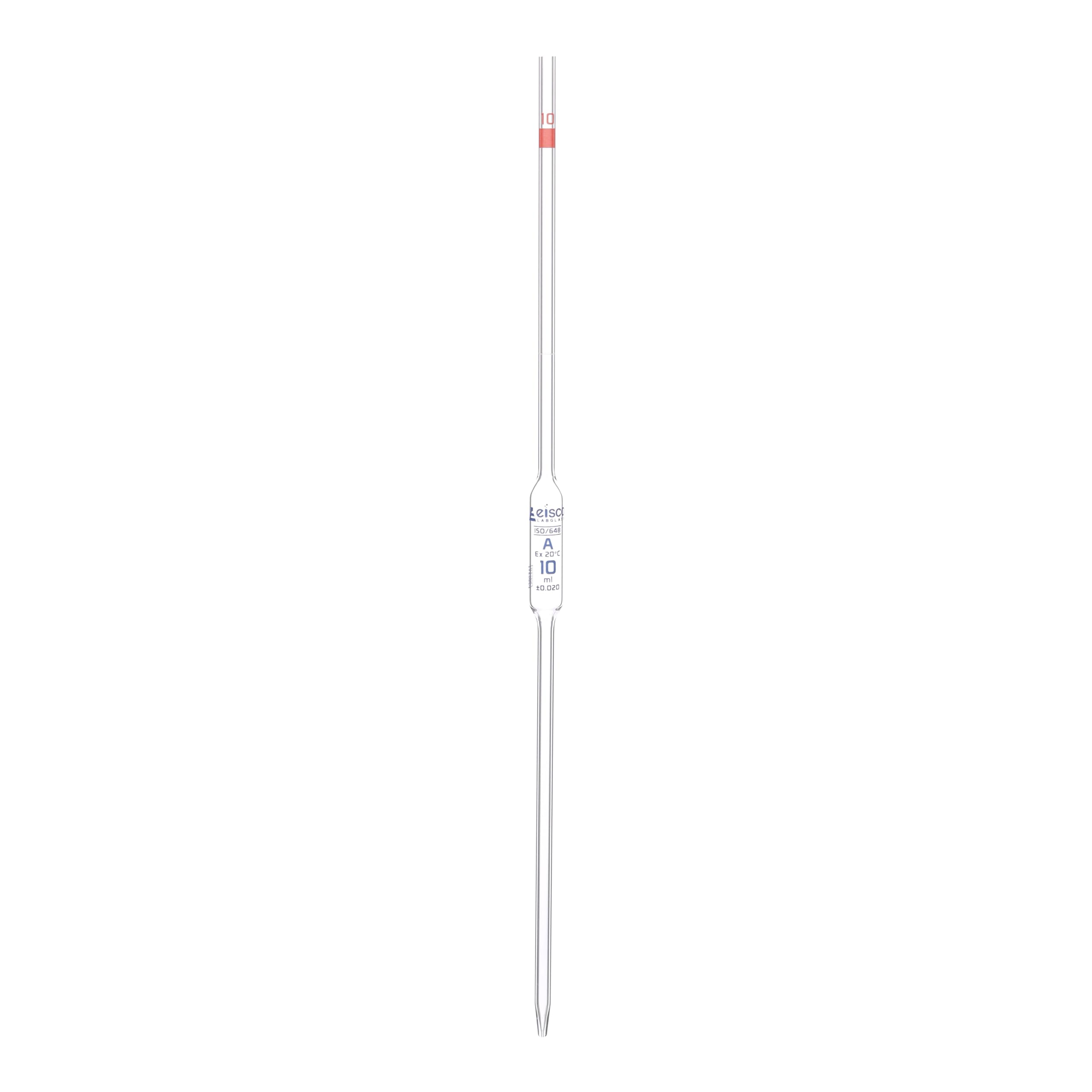 EISCO Volumetric Pipette, 10mL - Class A - Blue Markings - Red Coded - Borosilicate Glass