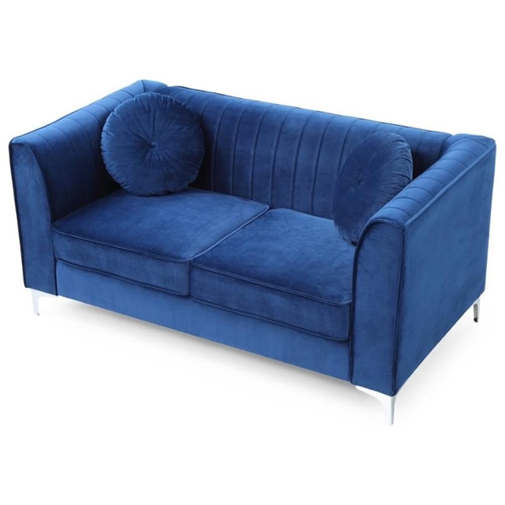 Glory Furniture Delray Velvet Loveseat in Navy Blue