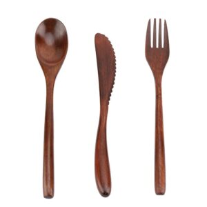 3pcs wooden spoon fork knife cutlery set, japanese reusable wooden bamboo cutlery set