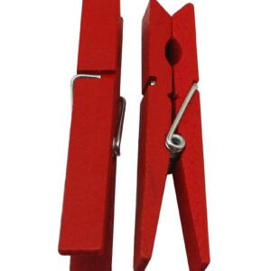 Wuuycoky Wood Craft Clothespins Laundry Peg with Spring 2.9" Color Red Pack of 25