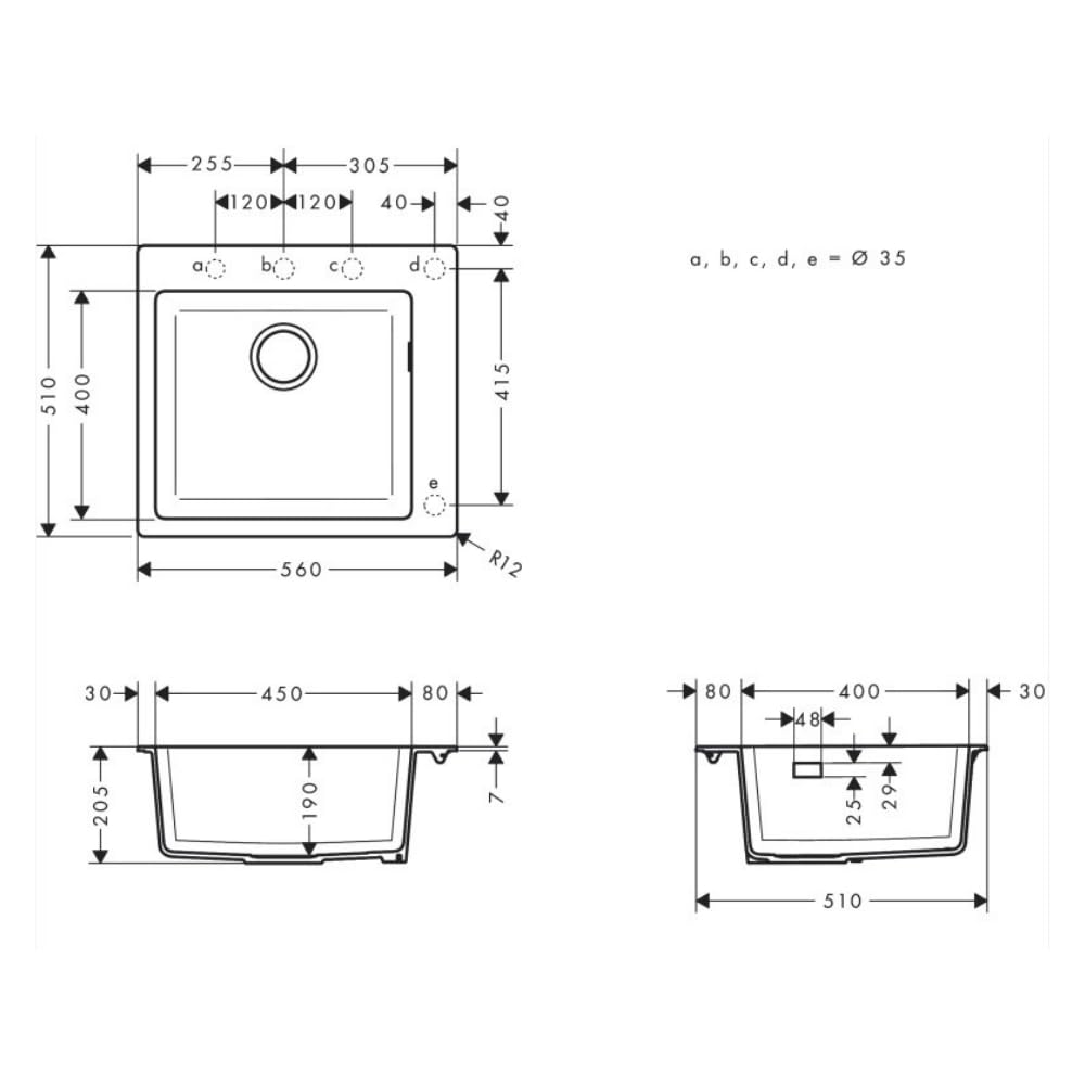 hansgrohe 43312170 S510-F450 Built-in Sink 450, Graphite Black Kitchen, 60 cm