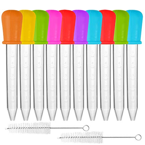 10 Pcs Liquid Droppers & 2 brushes, AIFUDA Silicone and Plastic Pipettes with Bulb Tip for Candy Mold (7 Colors)