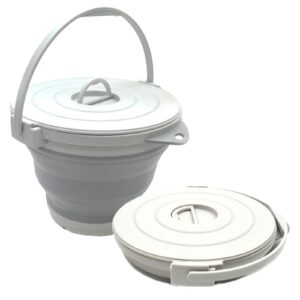 SAMMART Set of 2-10L (2.64Gallon) Collapsible Fishing Bucket Locking Lid, 31cm Dia. (2, Grey)