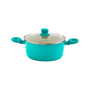 imusa usa teal 3qt forged dutch oven with glass lid, 3 quart