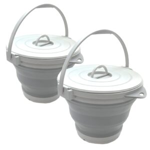 sammart set of 2-10l (2.64gallon) collapsible fishing bucket locking lid, 31cm dia. (2, grey)