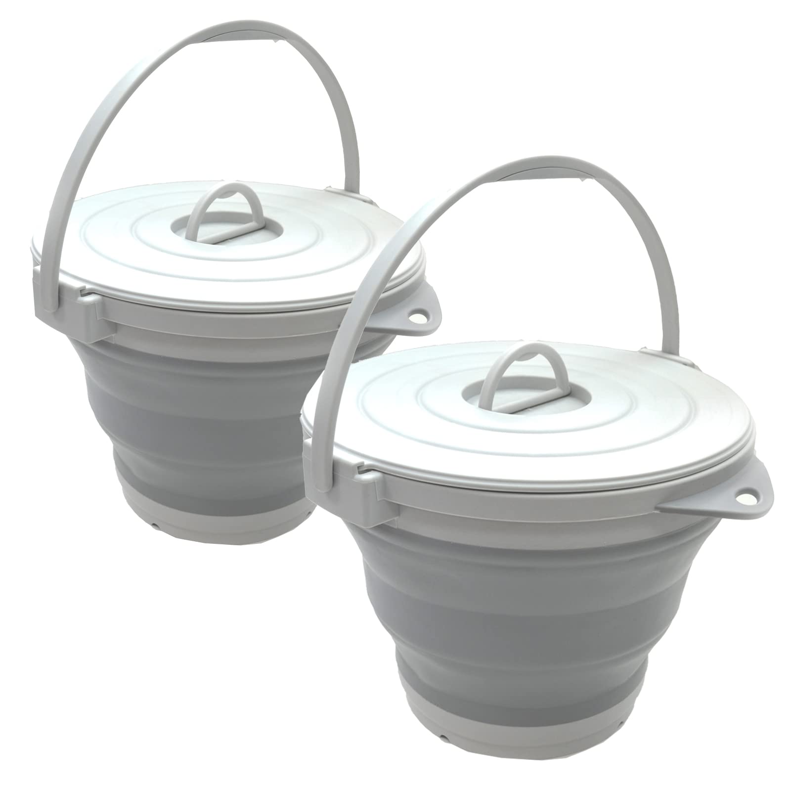 SAMMART Set of 2-10L (2.64Gallon) Collapsible Fishing Bucket Locking Lid, 31cm Dia. (2, Grey)