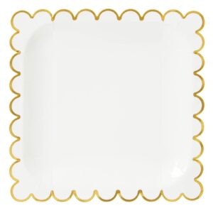 Juvale 48 Pack Square White and Gold Paper Plates with Foil Scalloped Edges for Wedding, Bridal Shower, Birthday (9 In)