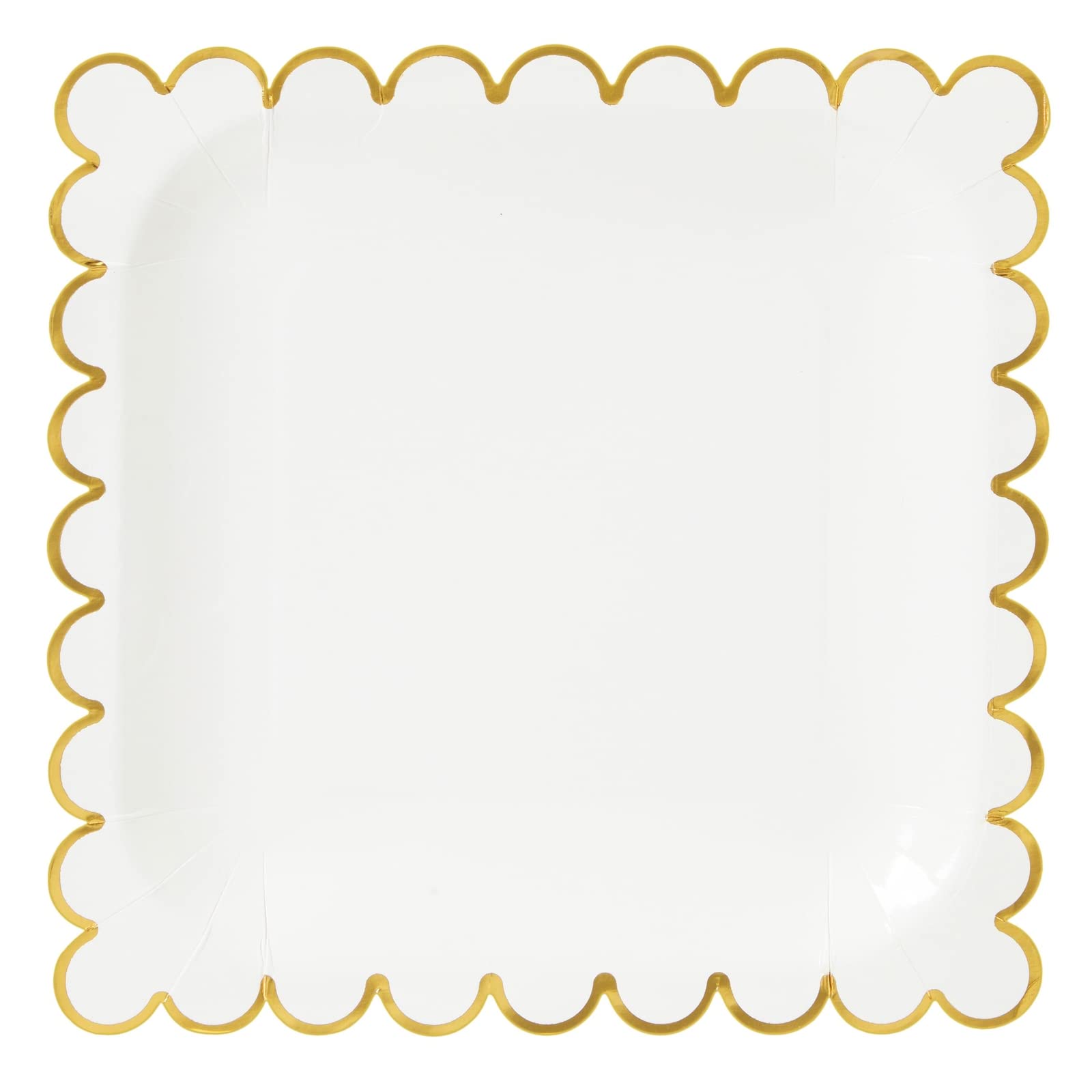 Juvale 48 Pack Square White and Gold Paper Plates with Foil Scalloped Edges for Wedding, Bridal Shower, Birthday (9 In)