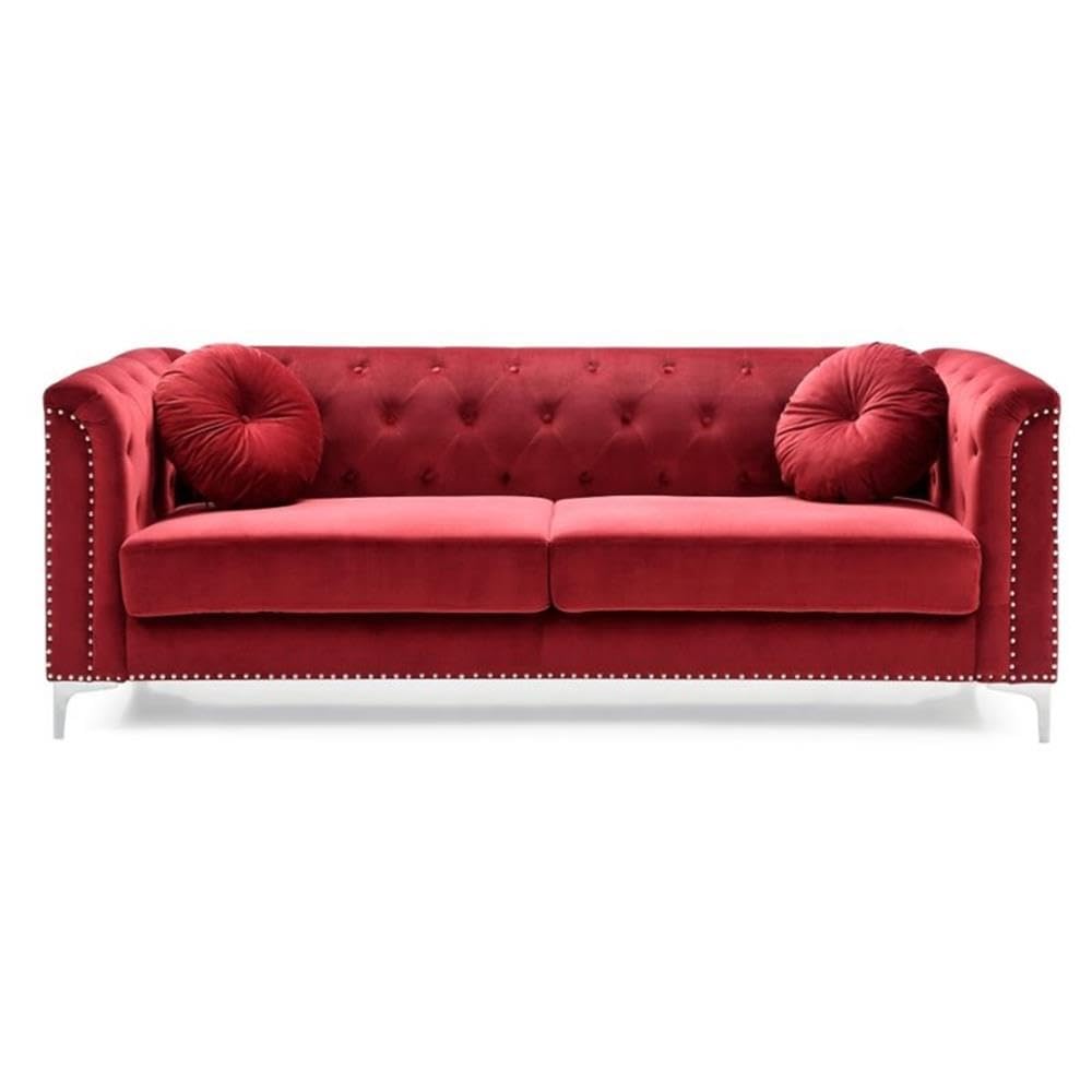 Glory Furniture Pompano Velvet Sofa in Burgundy