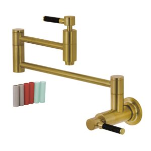 kingston brass ks8107dkl wall mount pot filler kitchen faucet, brushed brass