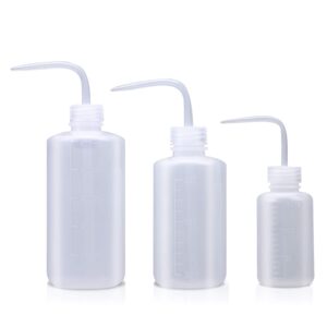 young4us wash bottle, 3 pack ldpe squeeze bottles, safe plastic low density polyethylene watering bottle tattoo wash bottle with narrow mouth, for chemistry, industry, lab & gardening, 500, 250,150ml