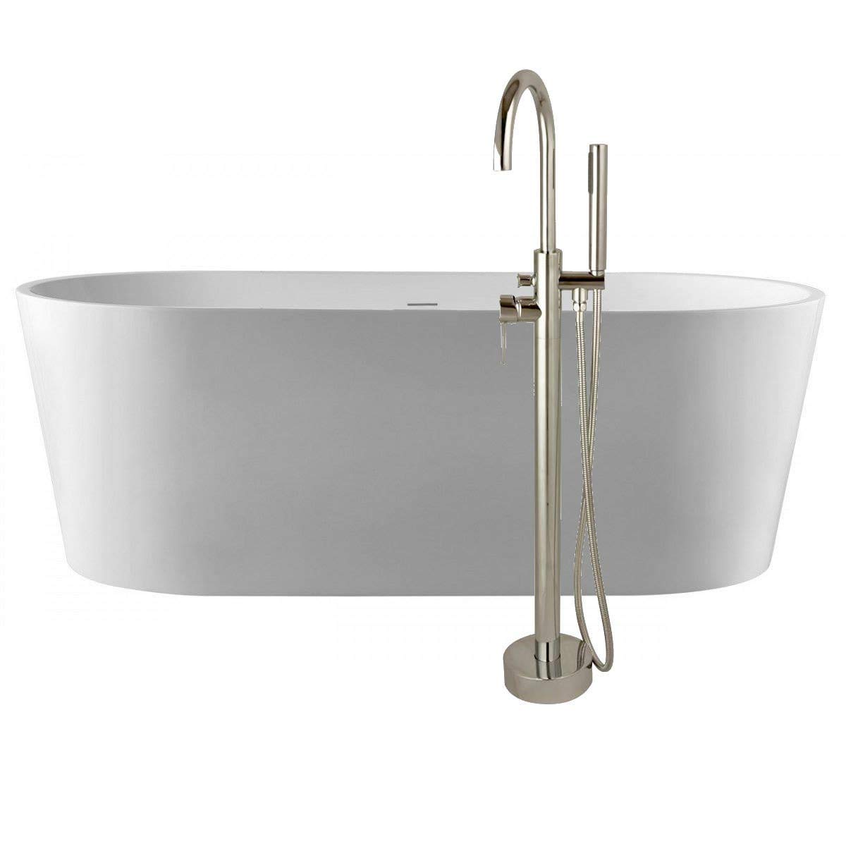 Vintage Tub & Bath Mia 67 Inch Acrylic Double Ended Freestanding Tub Package - No Faucet Drillings - White/Chrome Fixtures