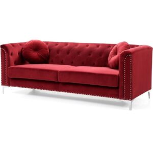 glory furniture pompano velvet sofa in burgundy