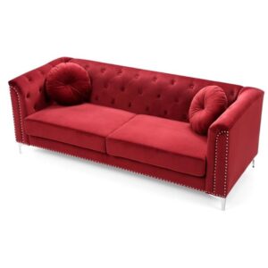 Glory Furniture Pompano Velvet Sofa in Burgundy