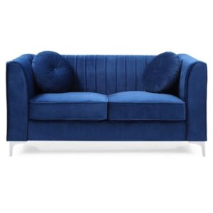 Glory Furniture Delray Velvet Loveseat in Navy Blue