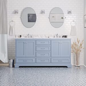 kitchen bath collection harper 72-inch double bathroom vanity (carrara/powder blue): includes powder blue cabinet with authentic italian carrara marble countertop and white ceramic sinks