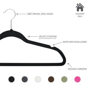 Simplify Slim Velvet Clothes Hangers | 100 Pack | Non-Slip | Shirts | Suit | Pants | Dresses | Garments | Closet Storage & Organization | Durable | Black