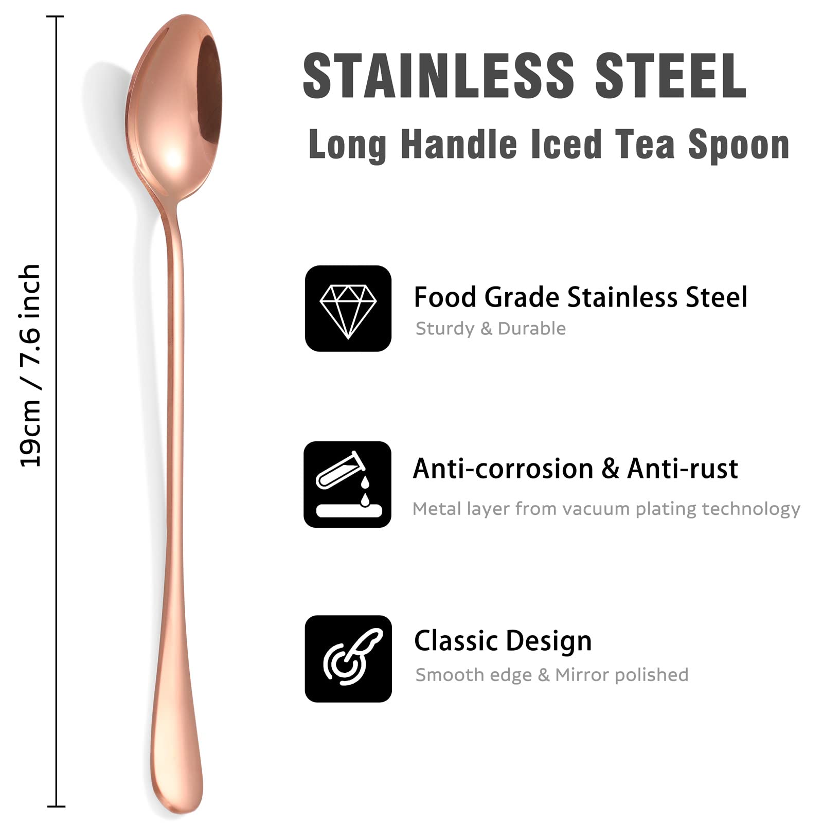 JUCOXO Long Handle Iced Tea Spoon, Stainless Steel Coffee Mixing Spoons, Long Cream Dessert Spoons Set of 4 (Multicolor), Dishwahser Safe