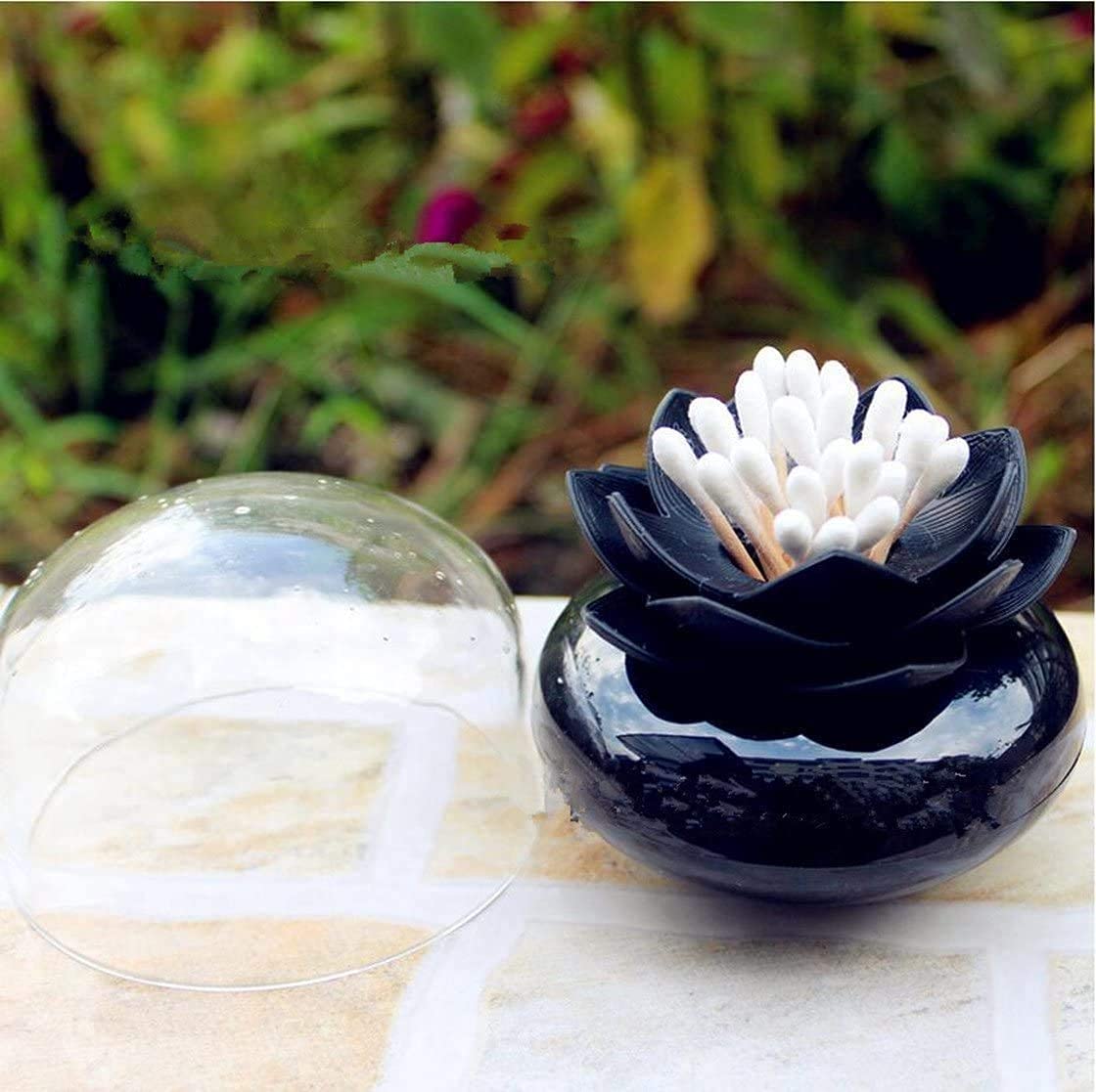 Niviy Q-Tips Holder Cotton Swab Organizer Lotus Shape Swab Cosmetic Storage Bathroom Decor, Black