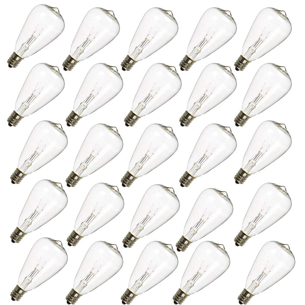 Romasaty 25-Pack ST35 Light Bulbs Replacement Edison Clear Bulbs -5 Watts C7/E12 Screw Base for Indoor/Outdoor Patio String Lights