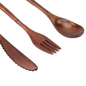 3Pcs Wooden Spoon Fork Knife Cutlery Set, Japanese Reusable Wooden Bamboo Cutlery Set