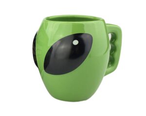 vanenjoy bright green glazed ceramic shape ceramic alien mug tea coffee cup, 3d space universe ufo conspicuous alien cup, gift for kid boy,13 oz(400 ml)