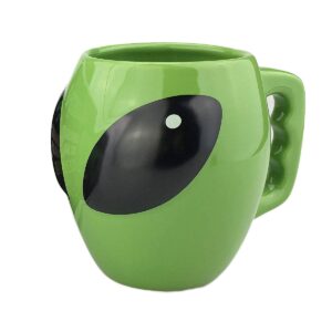 VanEnjoy Bright Green Glazed Ceramic Shape Ceramic Alien Mug Tea Coffee Cup, 3D Space Universe UFO Conspicuous Alien Cup, Gift for kid boy,13 oz(400 ml)