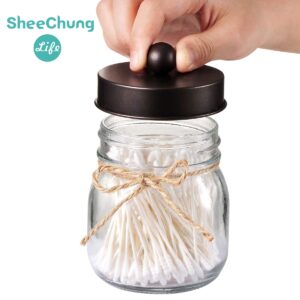 SheeChung Small Mason Jars for Qtips, Bathroom Apothecary Jars with Lids, Bathroom Organizers and Storage, Qtip Holders Set, Bathroom Decor for Q-tips, Cottons, Floss, Balls, Cotton Swabs-Bronze