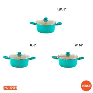 IMUSA USA Teal 3Qt Forged Dutch Oven with Glass Lid, 3 Quart