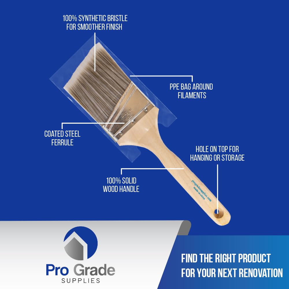 Pro Grade - Paint Brushes - 2Ea 3" Angle Brushes