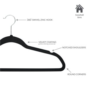 Simplify Slim Velvet Clothes Hangers | 100 Pack | Non-Slip | Shirts | Suit | Pants | Dresses | Garments | Closet Storage & Organization | Durable | Black