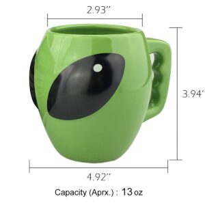 VanEnjoy Bright Green Glazed Ceramic Shape Ceramic Alien Mug Tea Coffee Cup, 3D Space Universe UFO Conspicuous Alien Cup, Gift for kid boy,13 oz(400 ml)