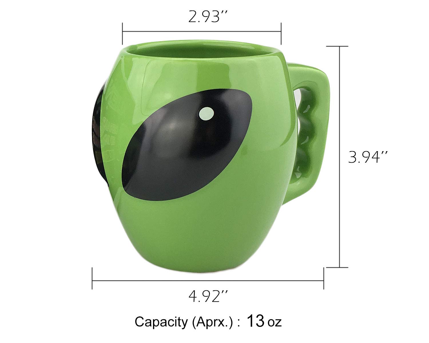 VanEnjoy Bright Green Glazed Ceramic Shape Ceramic Alien Mug Tea Coffee Cup, 3D Space Universe UFO Conspicuous Alien Cup, Gift for kid boy,13 oz(400 ml)