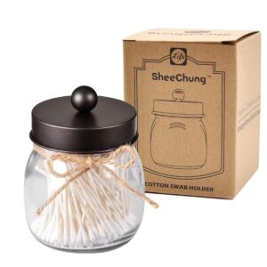 SheeChung Small Mason Jars for Qtips, Bathroom Apothecary Jars with Lids, Bathroom Organizers and Storage, Qtip Holders Set, Bathroom Decor for Q-tips, Cottons, Floss, Balls, Cotton Swabs-Bronze