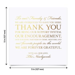 Bliss Collections Wedding Reception Thank You Cards, Pack of 50 REAL GOLD Foil Cards, Great Addition to Your Table Centerpiece, Place Setting, Wedding Decorations, Each Card is 5x5, Made in the USA