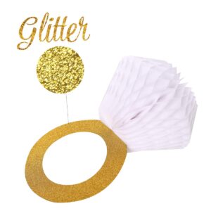 Engagement Party Decorations|Bridal Shower Supplies| Honeycomb Ring Hanging Decorations,Glitter Gold Diamond Ring（(3pcs),Engaged Banner Gold Glittery Letters and Diamond Ring for Party Decorations