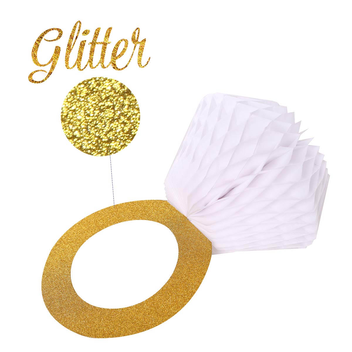 Engagement Party Decorations|Bridal Shower Supplies| Honeycomb Ring Hanging Decorations,Glitter Gold Diamond Ring（(3pcs),Engaged Banner Gold Glittery Letters and Diamond Ring for Party Decorations