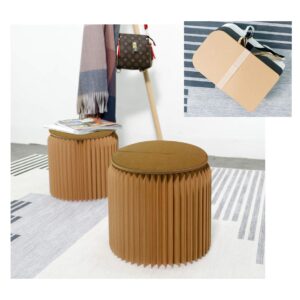 Home Round Stool Foldable Brown - 13.8inch Heigh with Felt Cushion, Space-Saving Dressing Room Chair Seat Small - Fabulous Presents for Family, Friends’ New House