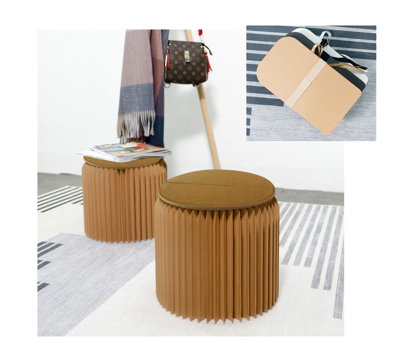 Home Round Stool Foldable Brown - 13.8inch Heigh with Felt Cushion, Space-Saving Dressing Room Chair Seat Small - Fabulous Presents for Family, Friends’ New House