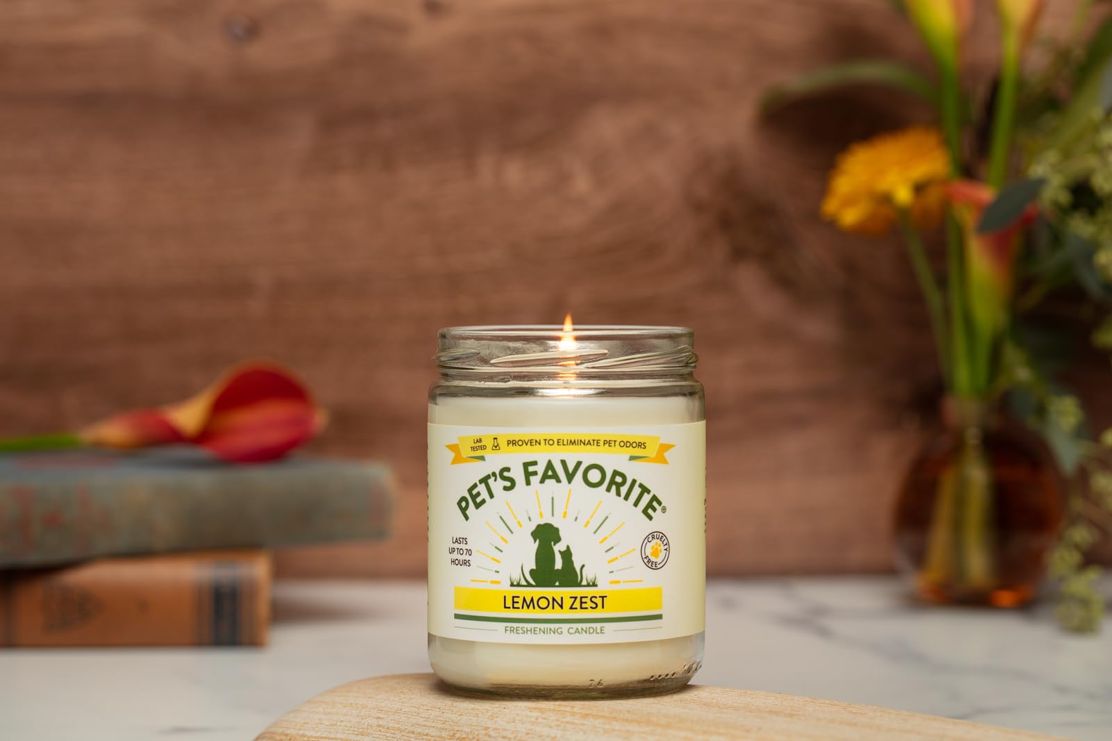 Pet's Favorite - Tested & Proven - Odor Eliminating Candle, Pet-Friendly Scented Candle, in 7 Great Fragrances – 70-Hour Burn Time, Cotton Wick (Lemon, Pack of 1)