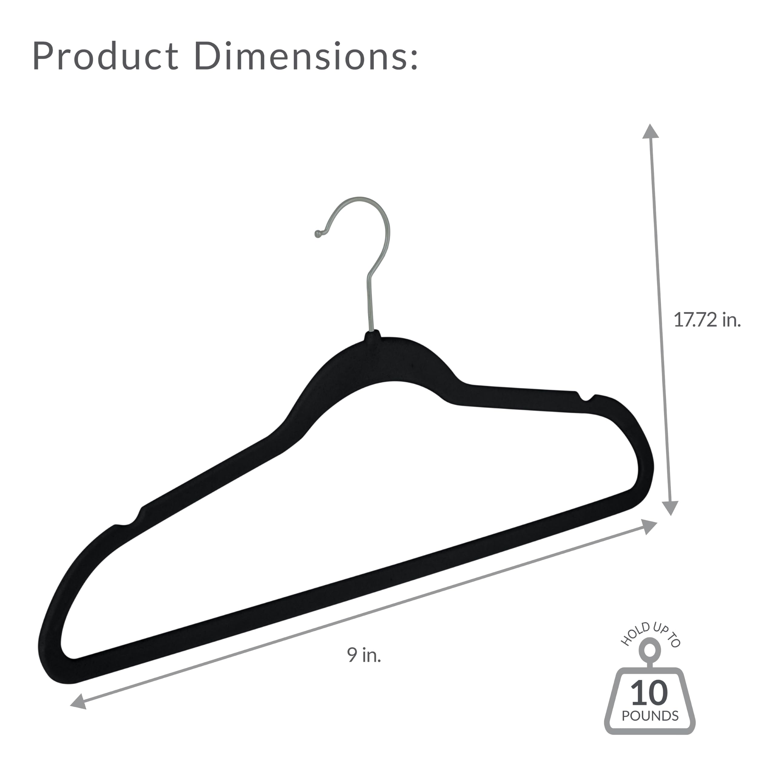 Simplify Slim Velvet Clothes Hangers | 100 Pack | Non-Slip | Shirts | Suit | Pants | Dresses | Garments | Closet Storage & Organization | Durable | Black