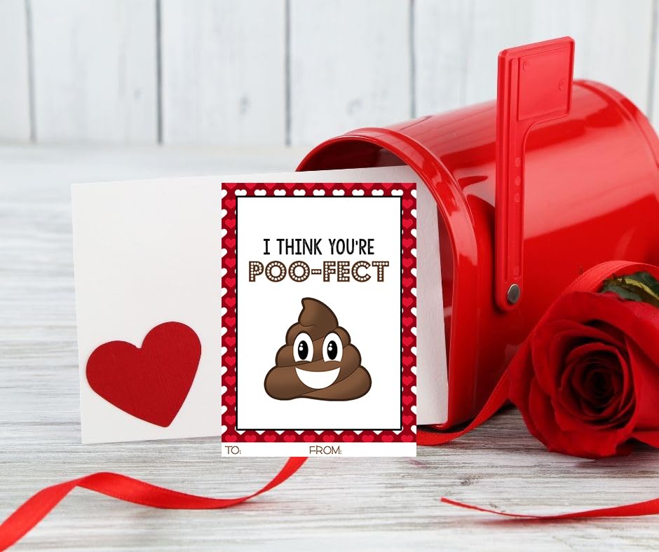 Silly Goose Gifts Poop Emoji Funny Themed Valentine Day Classroom Sharing Card Set (24 Included) Class Exchange Kids Valentine's Pack