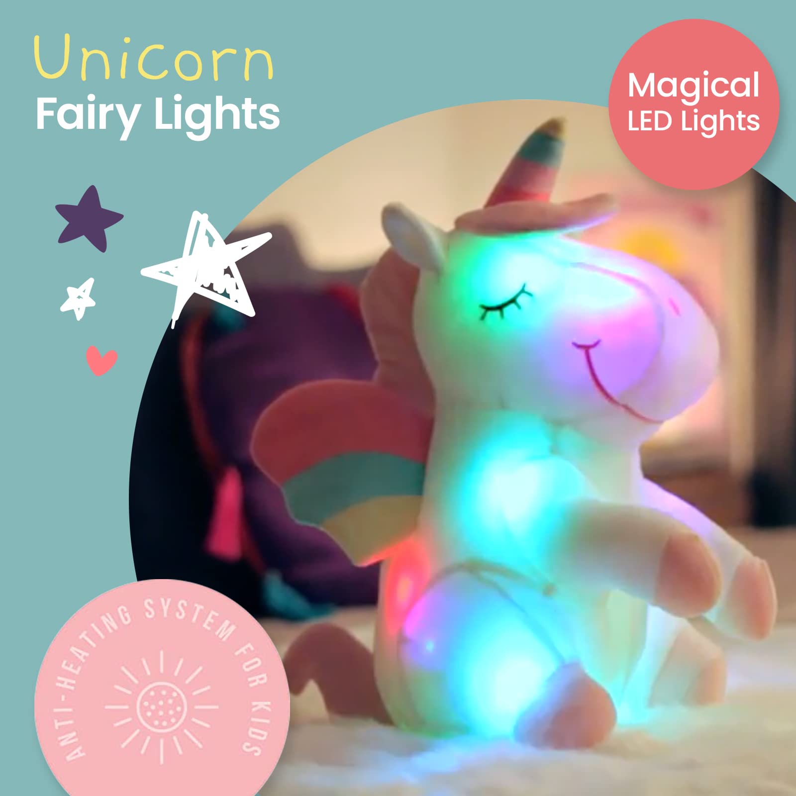 Unicorn Stuffed Animal with Lights - Unicorn Gifts for Girls - Unicorns Plush Pillow, Huggable Gift for Girls with LED Magical Lights - Girls Toys - Birthday Gifts - Unicorn Toys